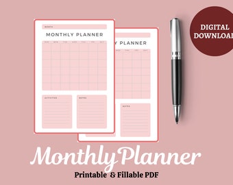 Monthly Planner One Page Printable - Etsy