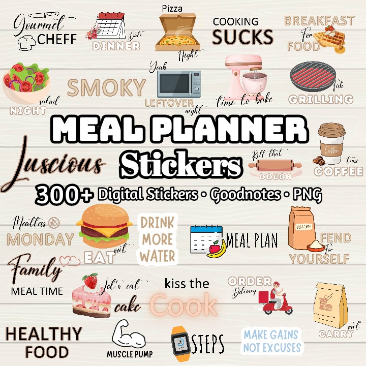Meal Planner Digital Stickers Cooking 350 Stickers, Goodnotes File, Pre ...