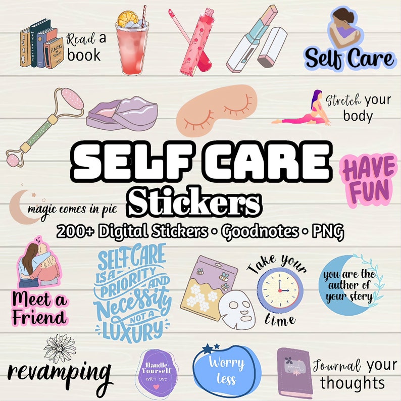 Self Care Digital Stickers 200 Stickers, Goodnotes File, Pre-cropped ...