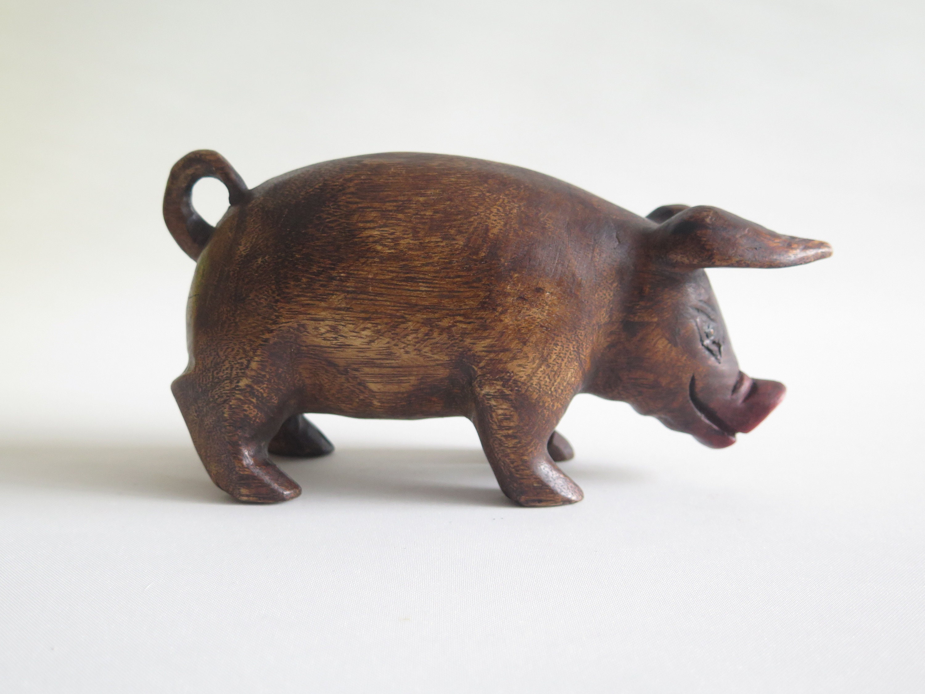 Hand Carved Wooden PIG Figurine, Statue Vintage Collectible Library ...