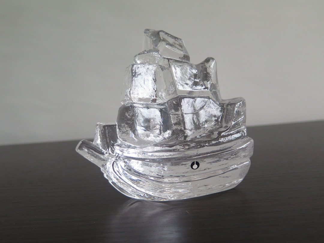 Glass Viking Ship by Uno Westerberg Pukeberg Sweden, Paperweight Office ...