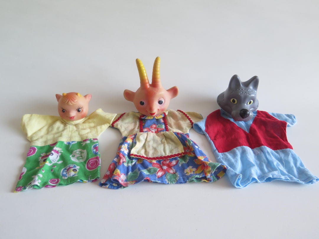 Hand Puppets Set of 3, Goats Wolf Puppet Theater Dolls Retro Puppet W ...