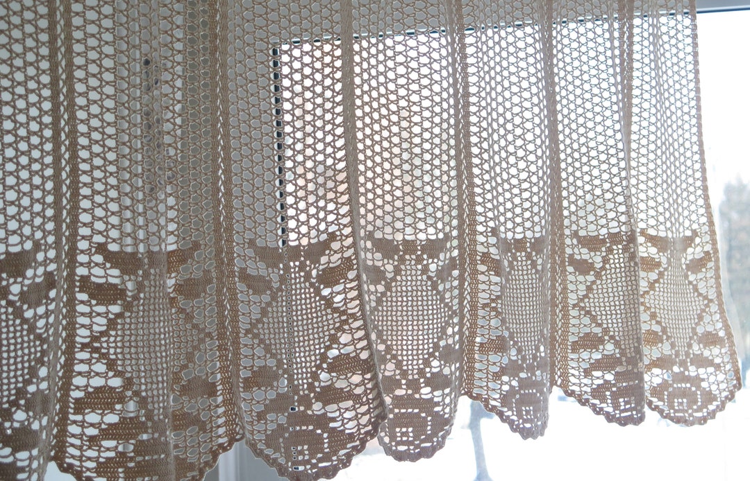 Crochet Valance, Beige Floral Crocheted Curtain, 182 X 70 Cm / 71.6 X ...