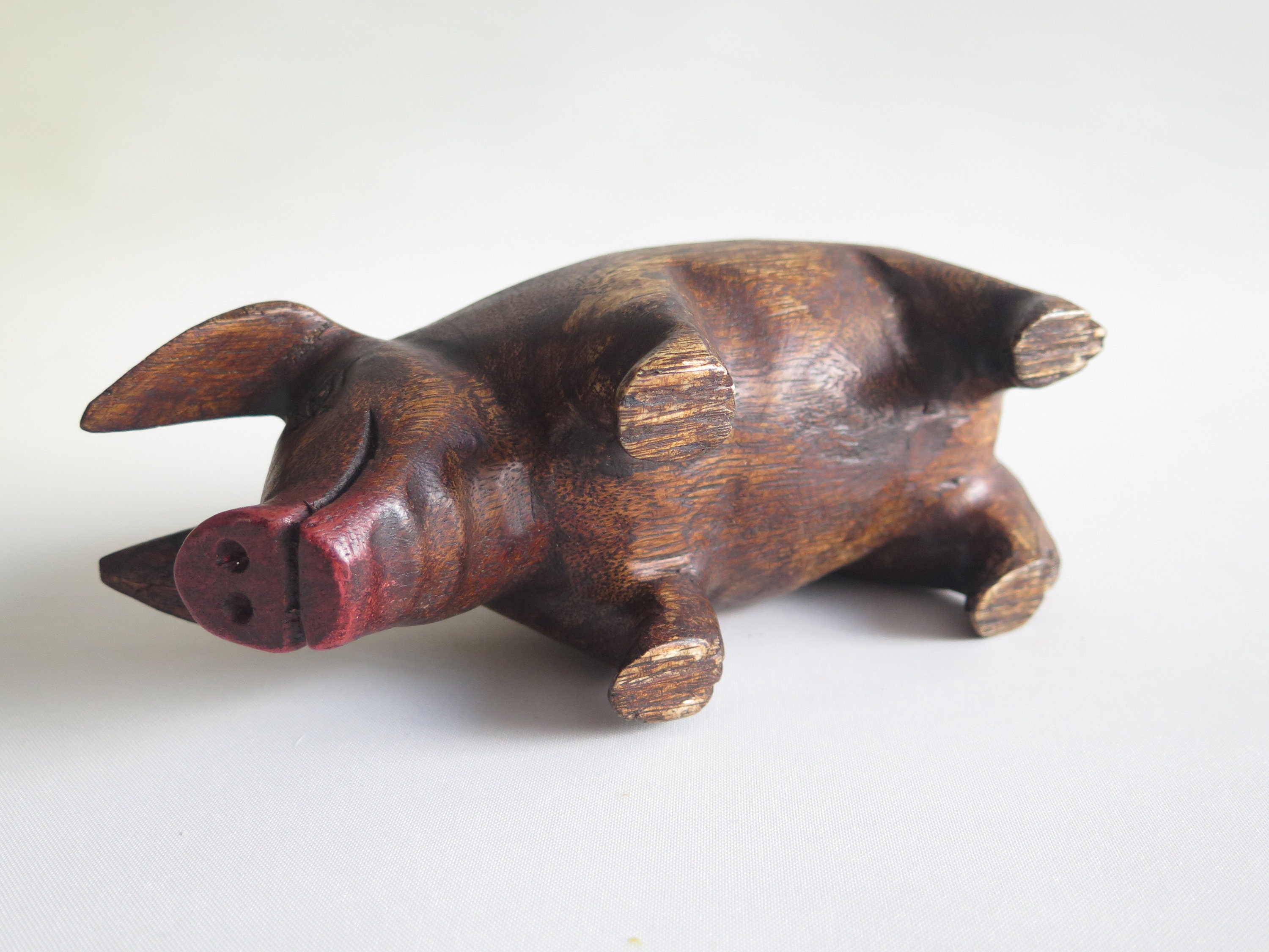 Hand Carved Wooden PIG Figurine, Statue Vintage Collectible Library ...