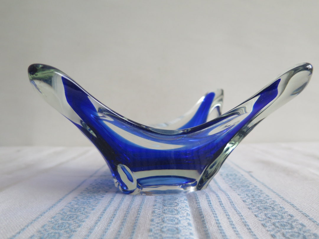 Blue Glass Candy Dish 'arktika' by Latvian Glass Factory Livani ...