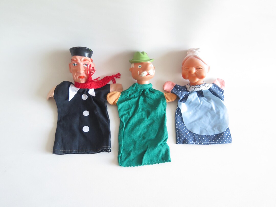 Hand Puppets Set of 3, Grandma Grandpa Puppet Theater Dolls Retro ...