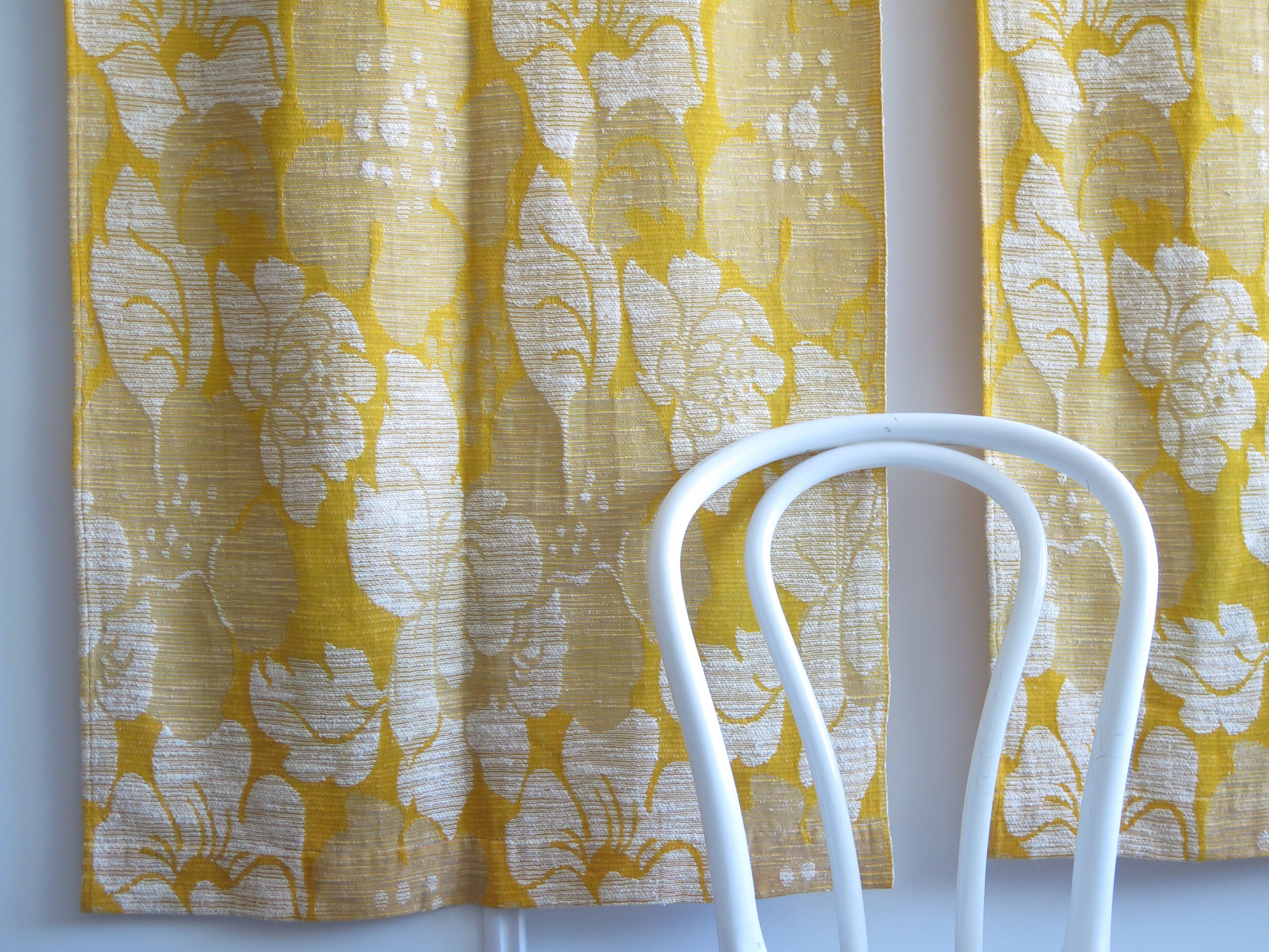 Curtains, Set of 3 Panels, Yellow Floral Curtains, Vintage Short ...