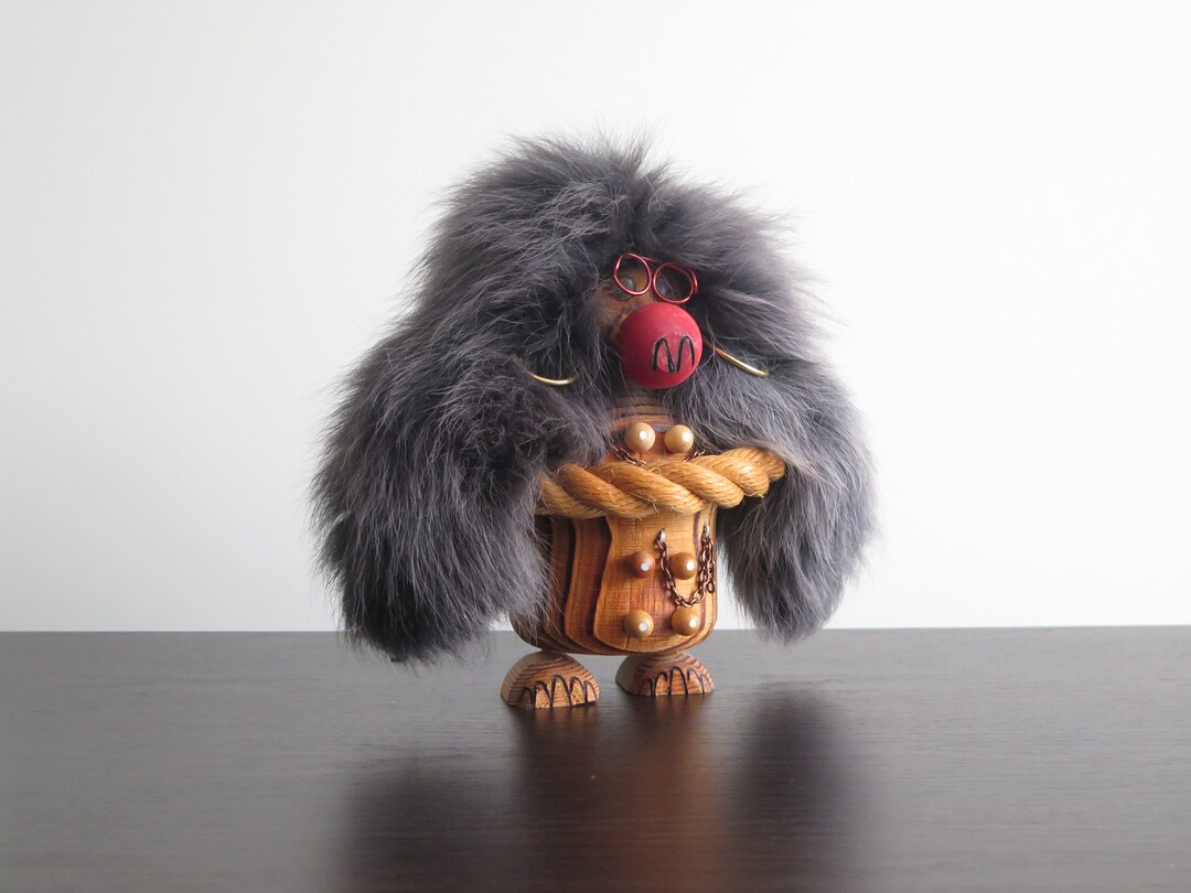 Hand Carved Wooden Troll Figurine W Glasses Fluffy Hair Scandinavian ...
