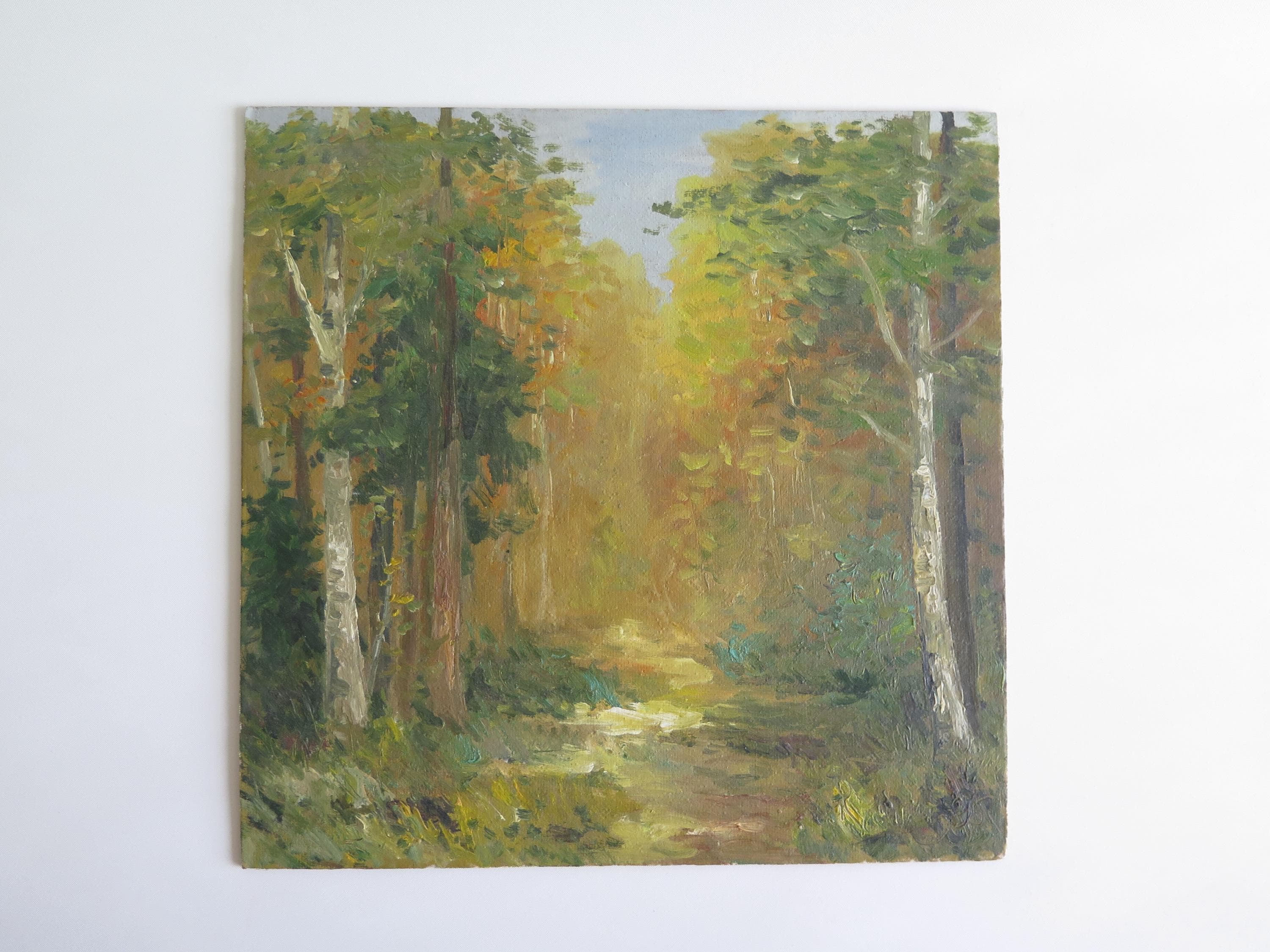 Oil Painting Woodland Forest Landscape Trees Nature, Vintage Painting ...