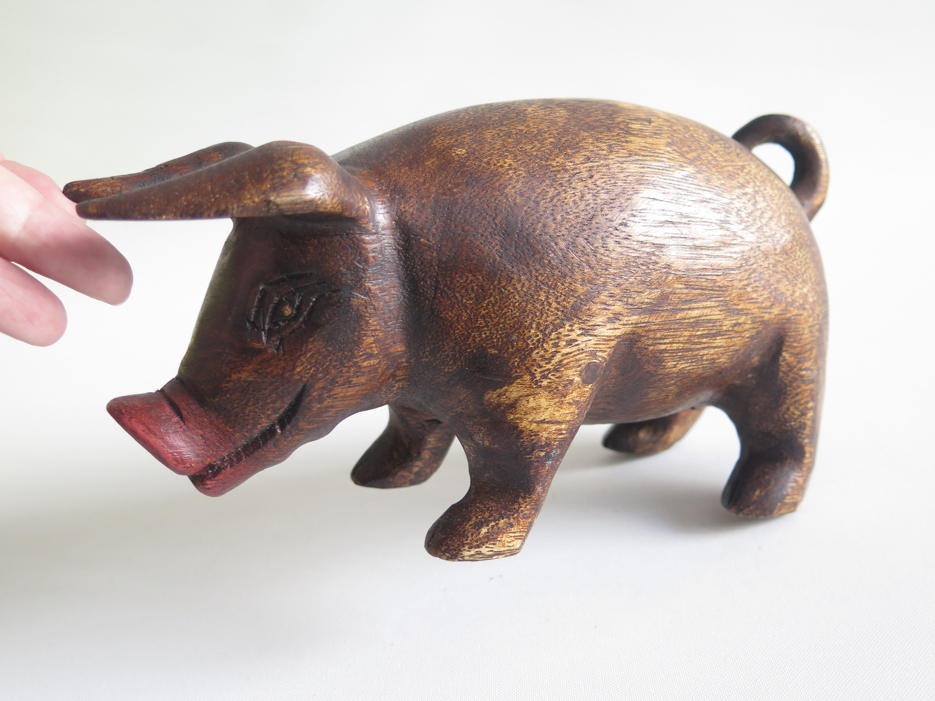 Hand Carved Wooden PIG Figurine, Statue Vintage Collectible Library ...