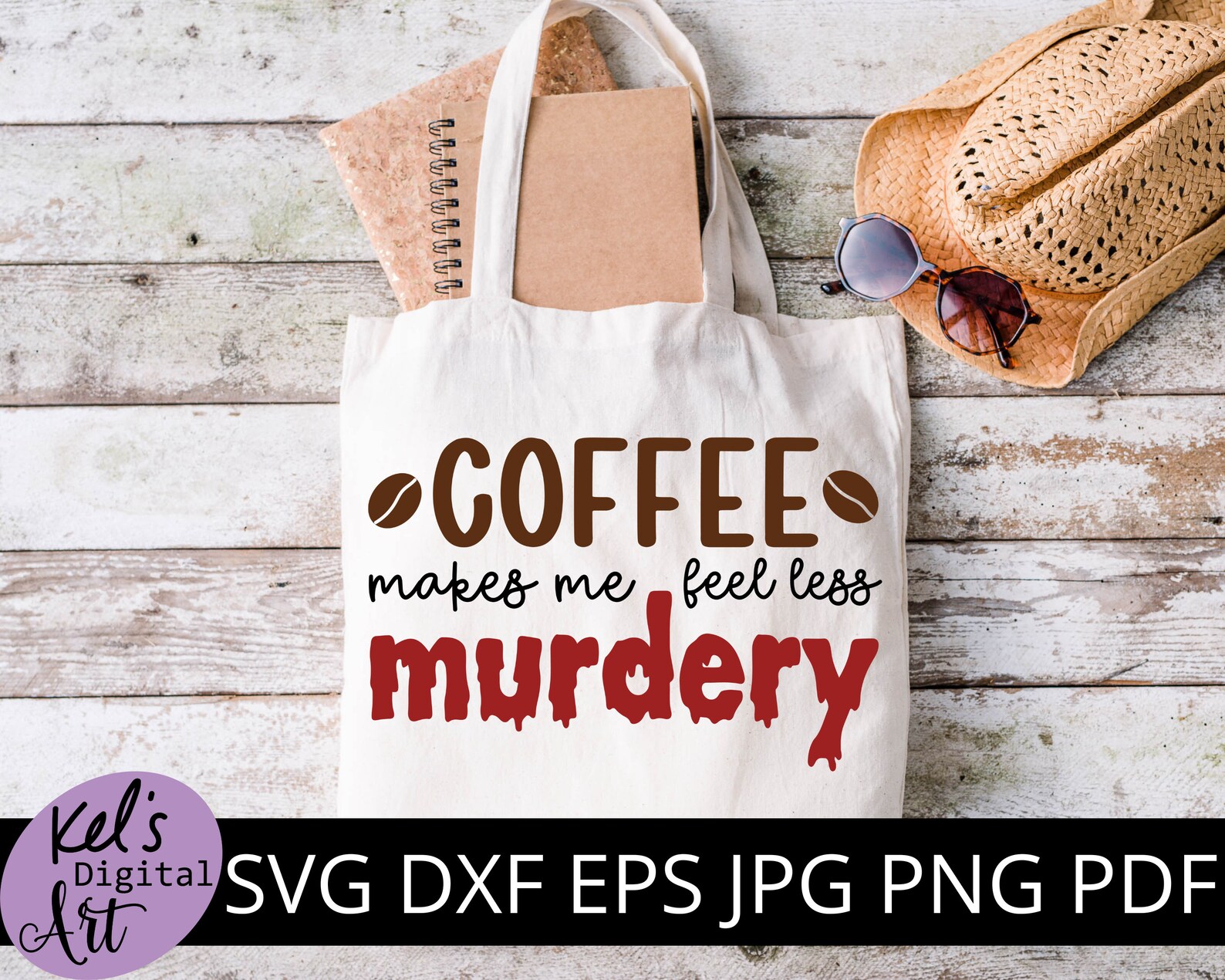 Coffee Makes Me Feel Less Murdery SVG, DXF, PNG, Coffee Funny Quote ...