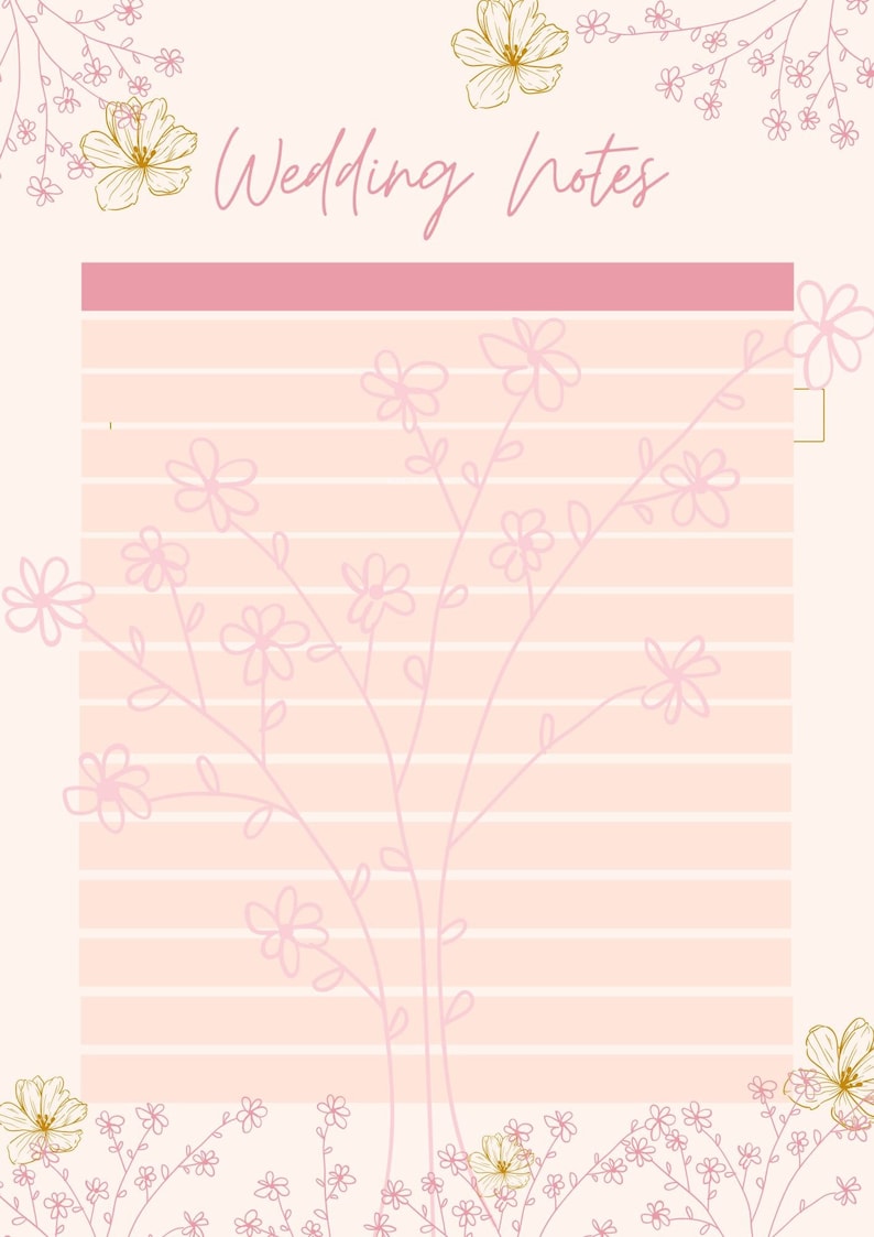 Wedding Notes Note Paper, Note Pages.. Printable Wedding Checklist ...