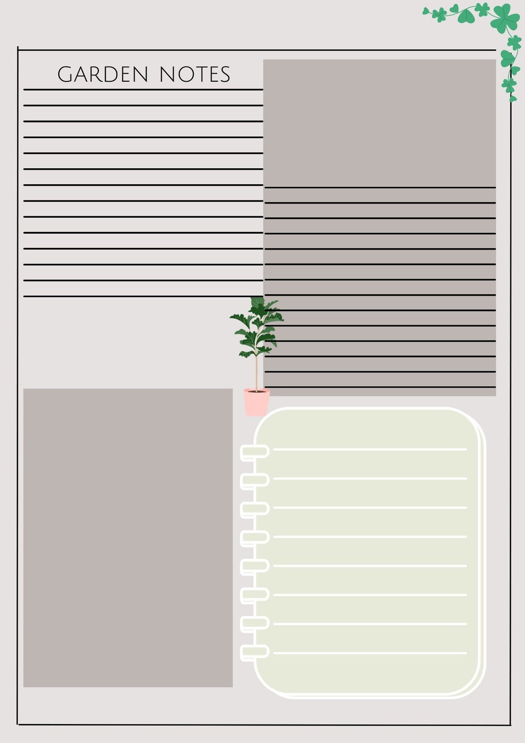 Garden Notes Page Printable Planner Instant Digital PDF Download ...