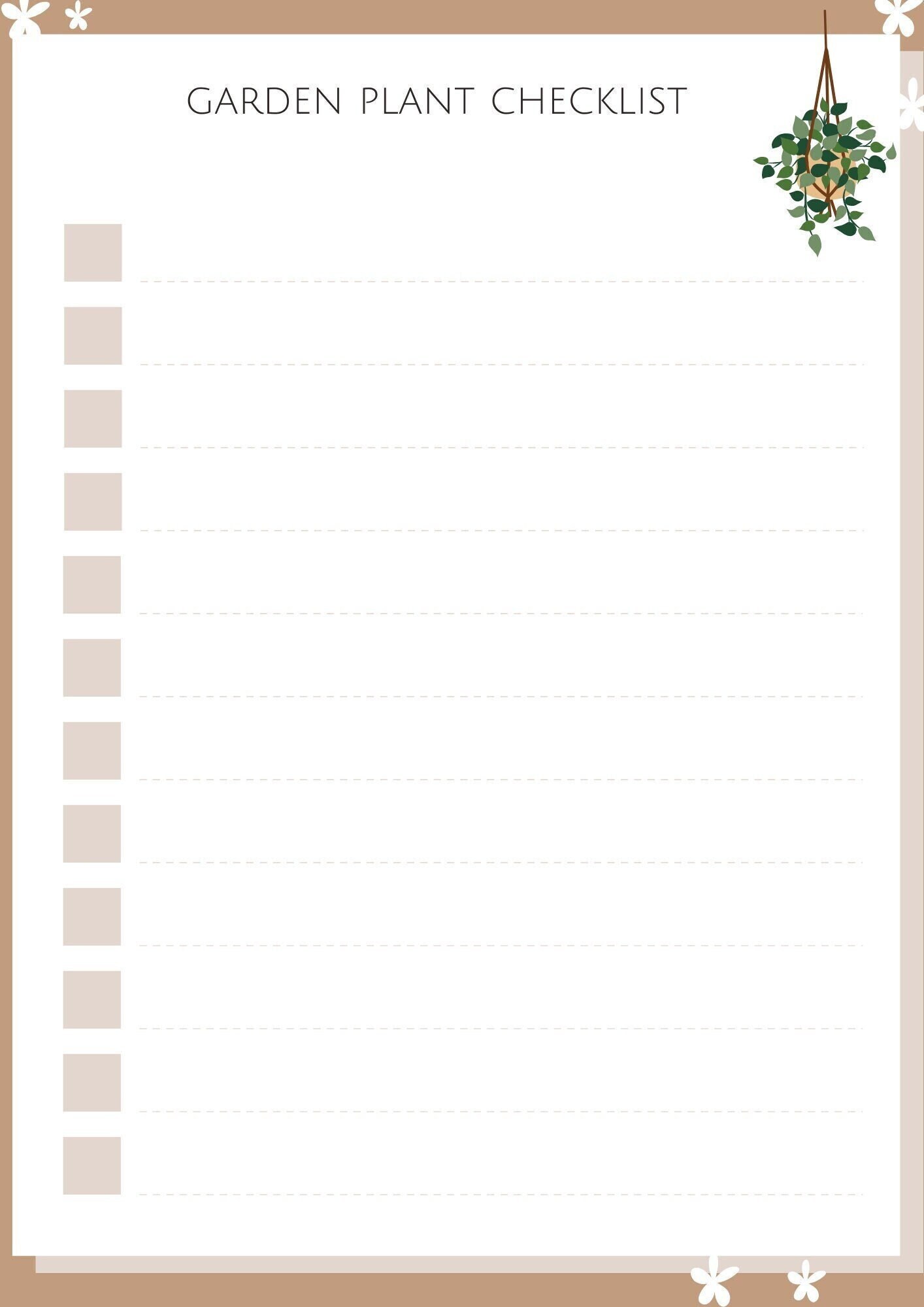 Garden Plant Checklist, Printable Planner, Digital PDF Download ...