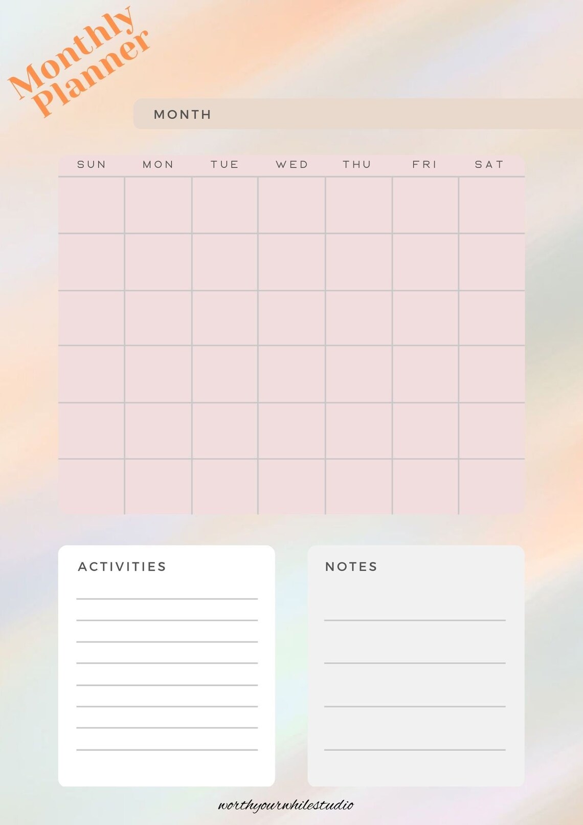 Digital Shades Monthly Planner. Printable, Editable Download. - Etsy