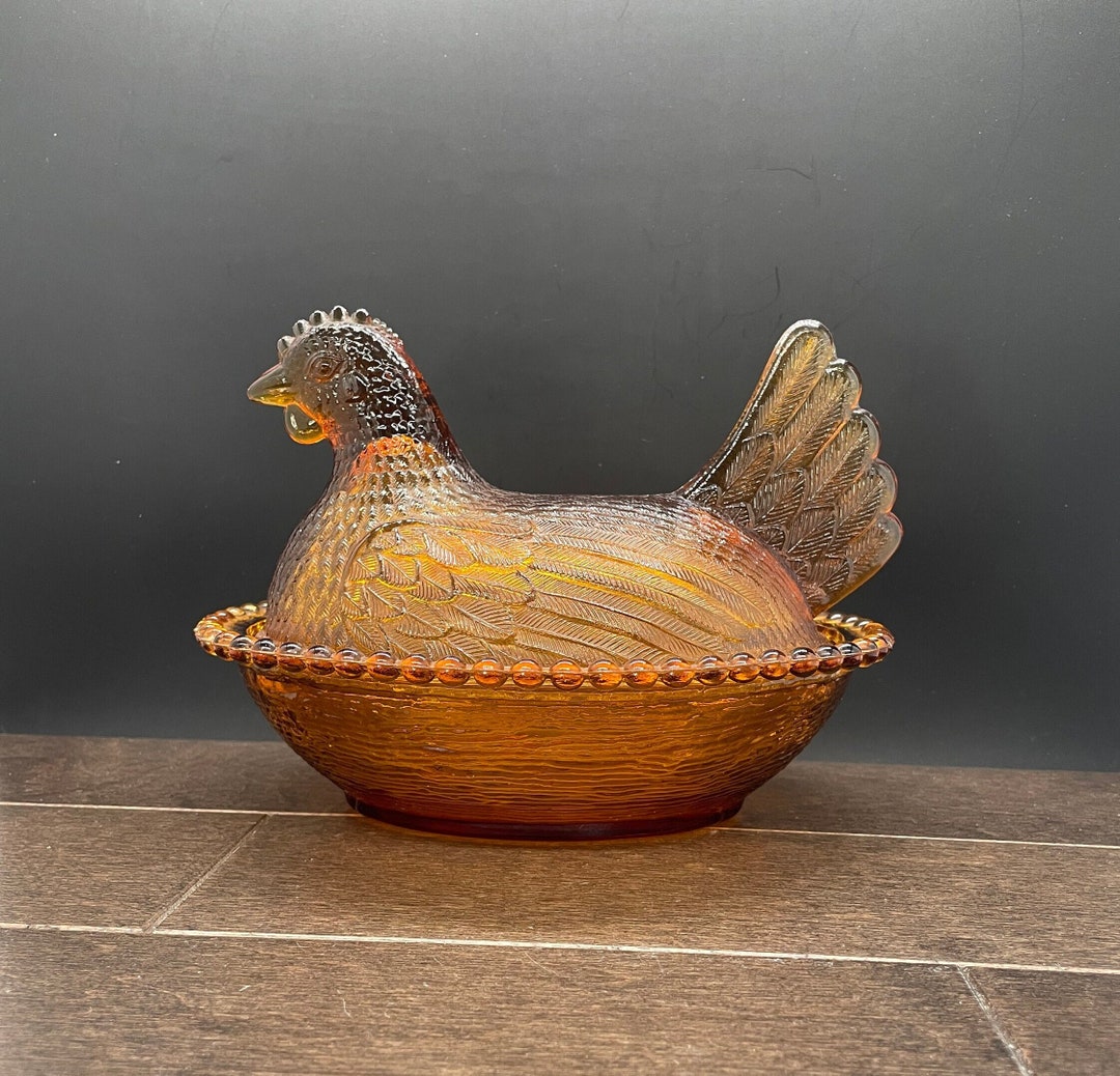 Vintage Indiana Glass Hen on Next 7" Covered Dish - Etsy