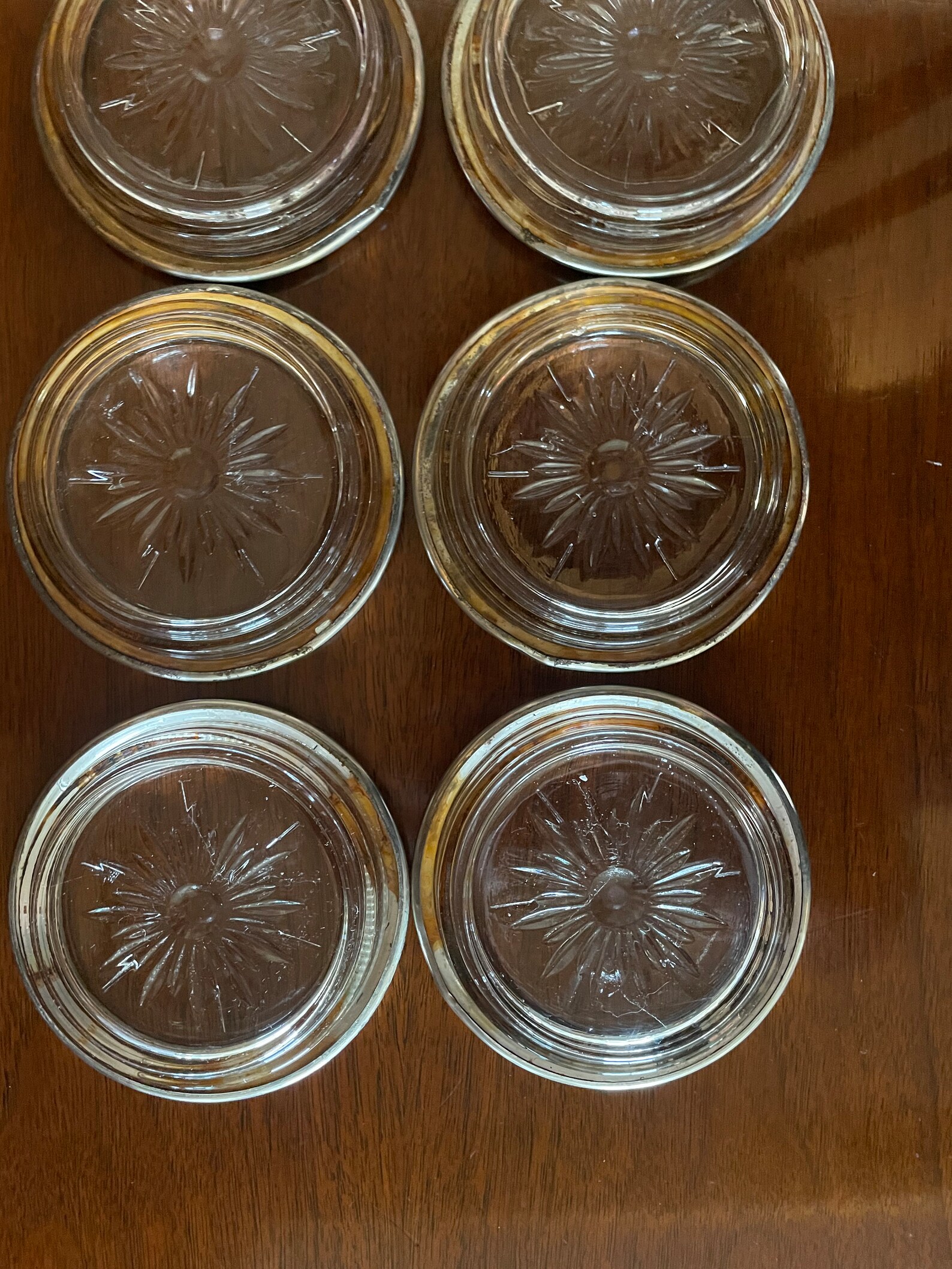 8 Vintage Leonard Italy Glass and Silverplate Sunburst Coasters, 1960's ...