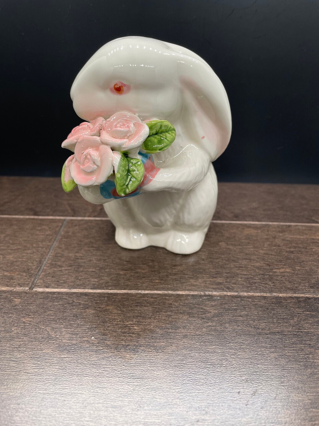 Vintage Ceramic Bunny With Flowers - Etsy