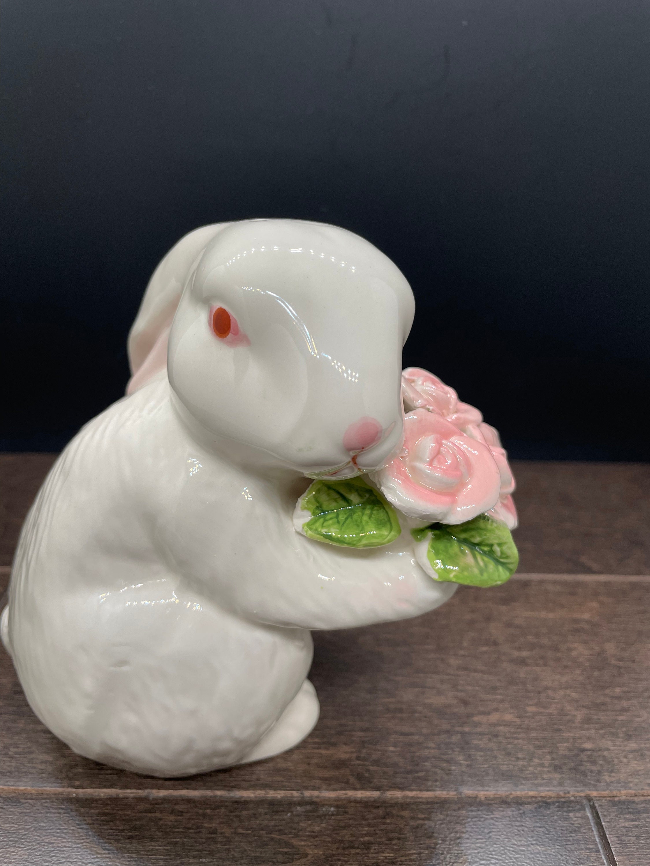 Vintage Ceramic Bunny With Flowers - Etsy