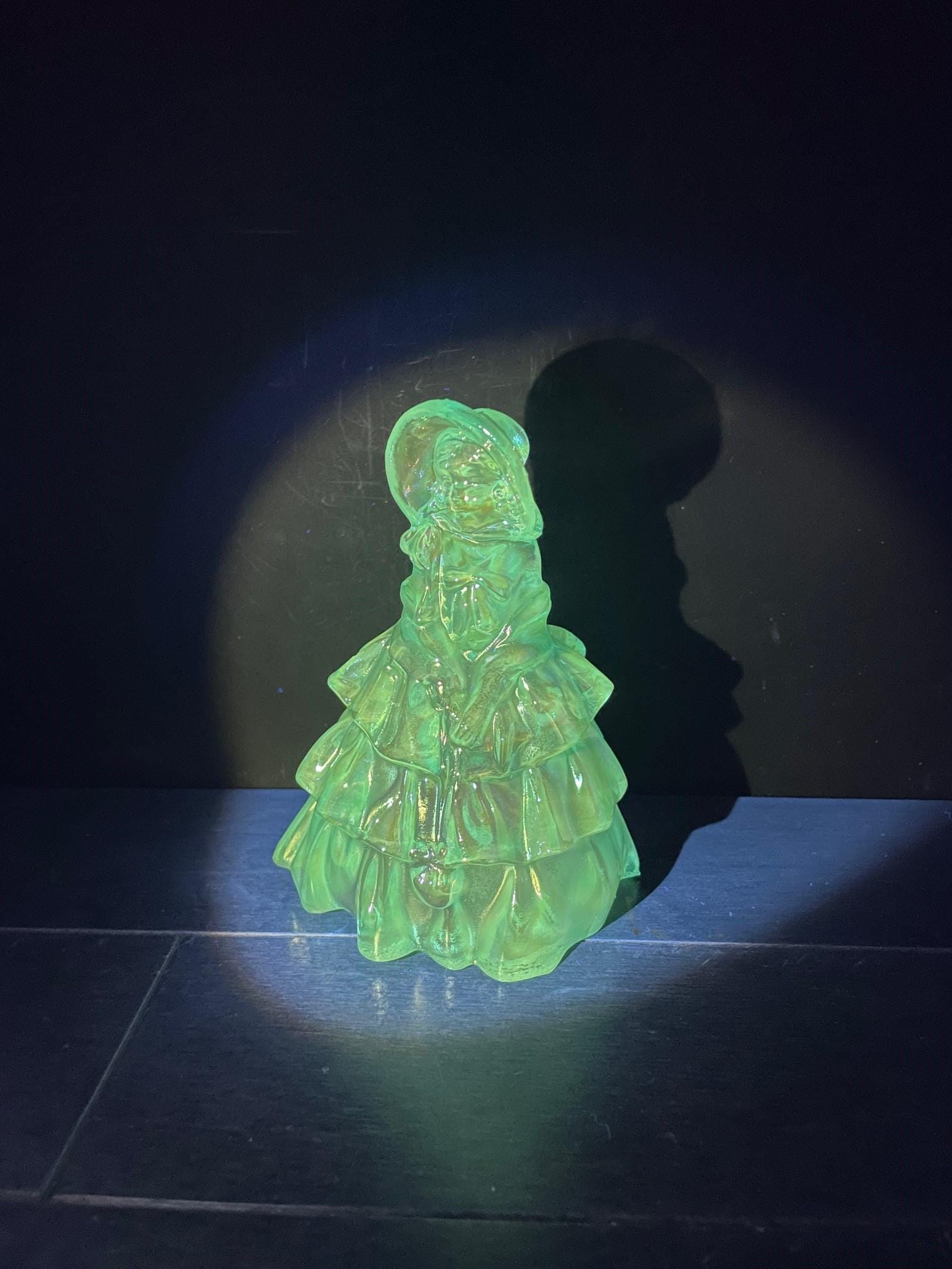 Vintage Wheaton Glass Co. Iridescent Blue Bo Peep Figurine - Uranium ...
