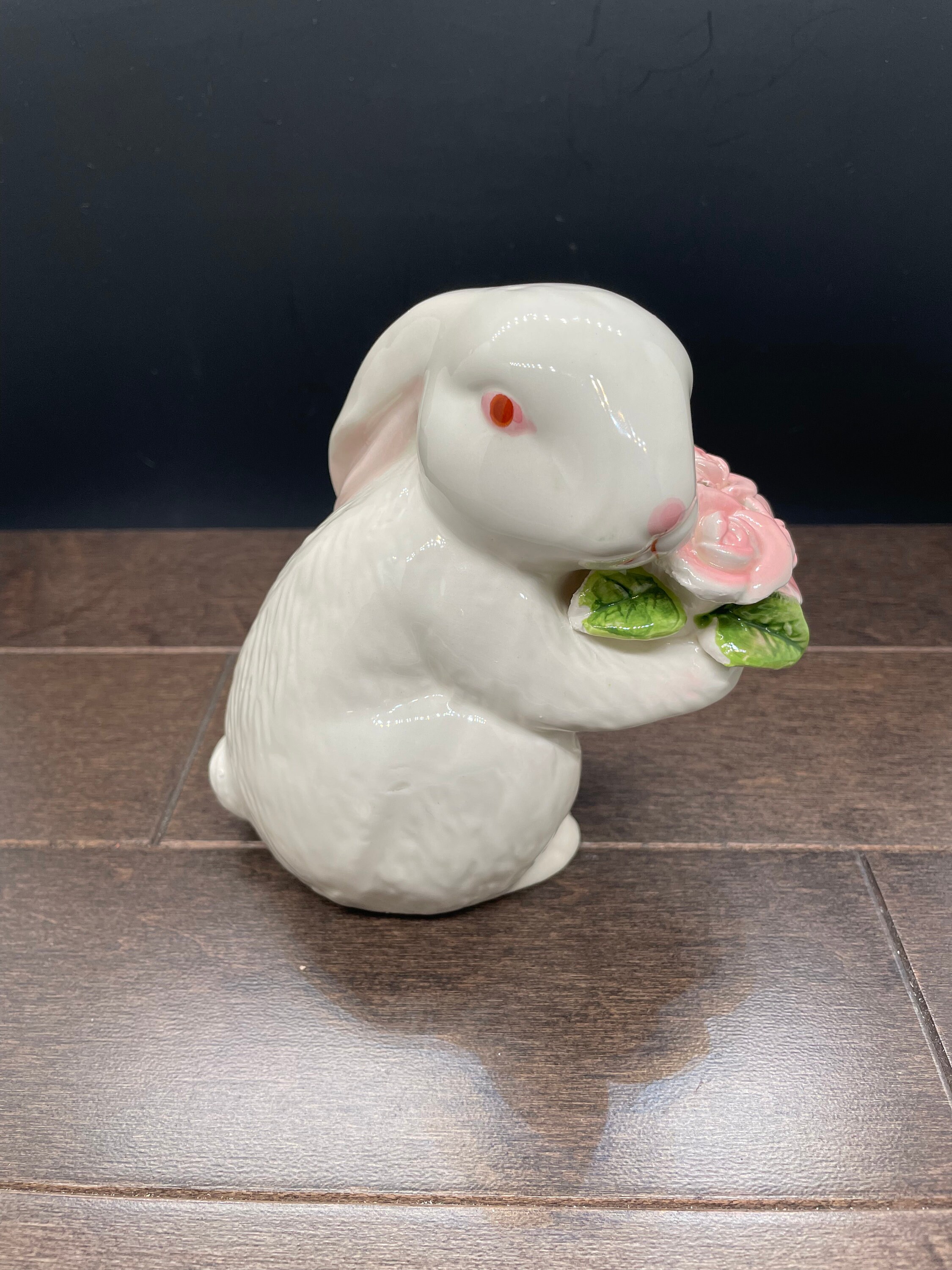 Vintage Ceramic Bunny With Flowers - Etsy