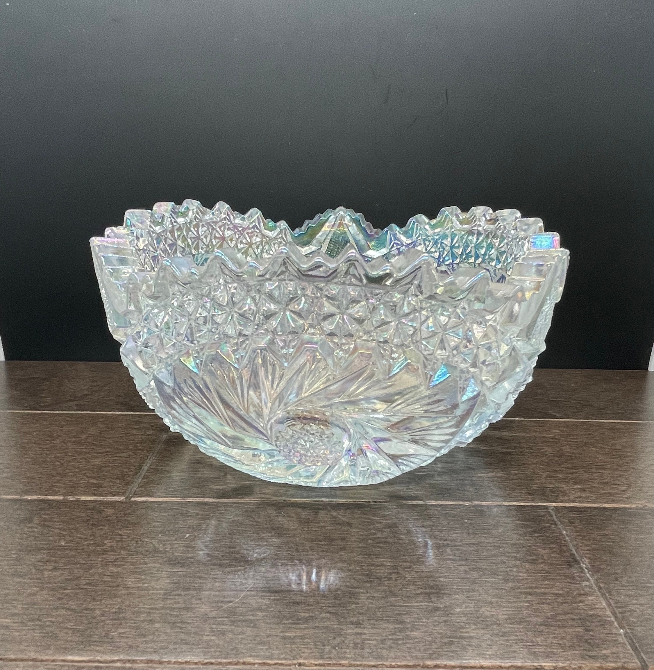 Vintage L.E. Smith “comet in the Stars” Clear Iridescent Glass Bowl - Etsy