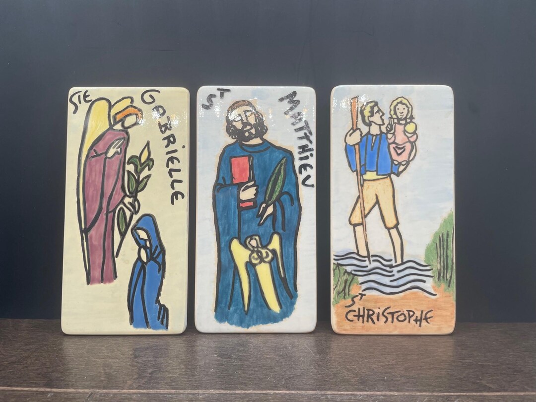 Hand-painted Lourdes France Religious Tiles: Saints Gabrielle, Matthew ...