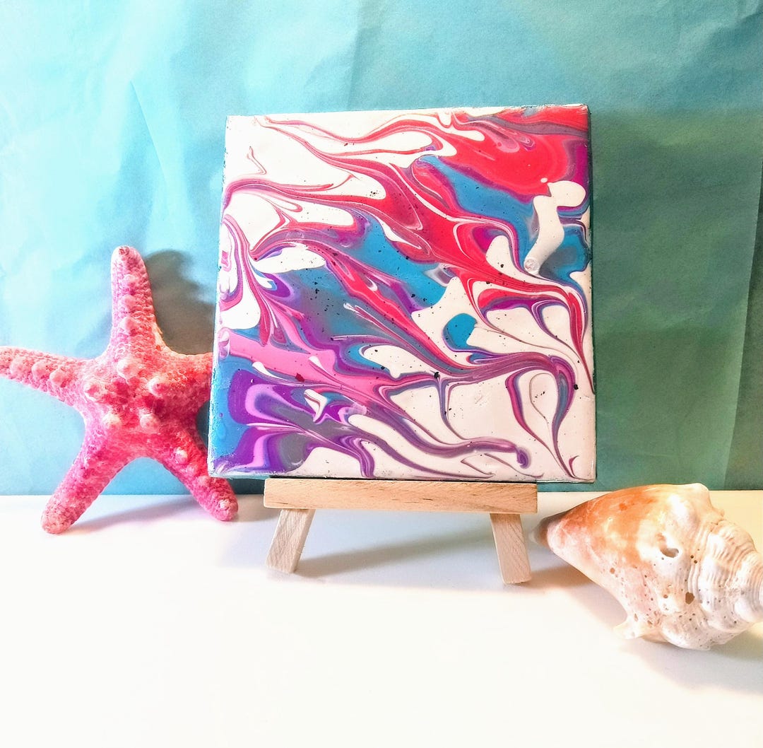 Abstract Swirl Ceramic Tile: 4" X 4" Hand-painted Fluid Art Eco ...