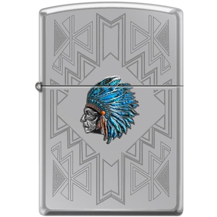 Zippo Custom Design Lighter Indian Headdress High Polish Chrome 853891 ...