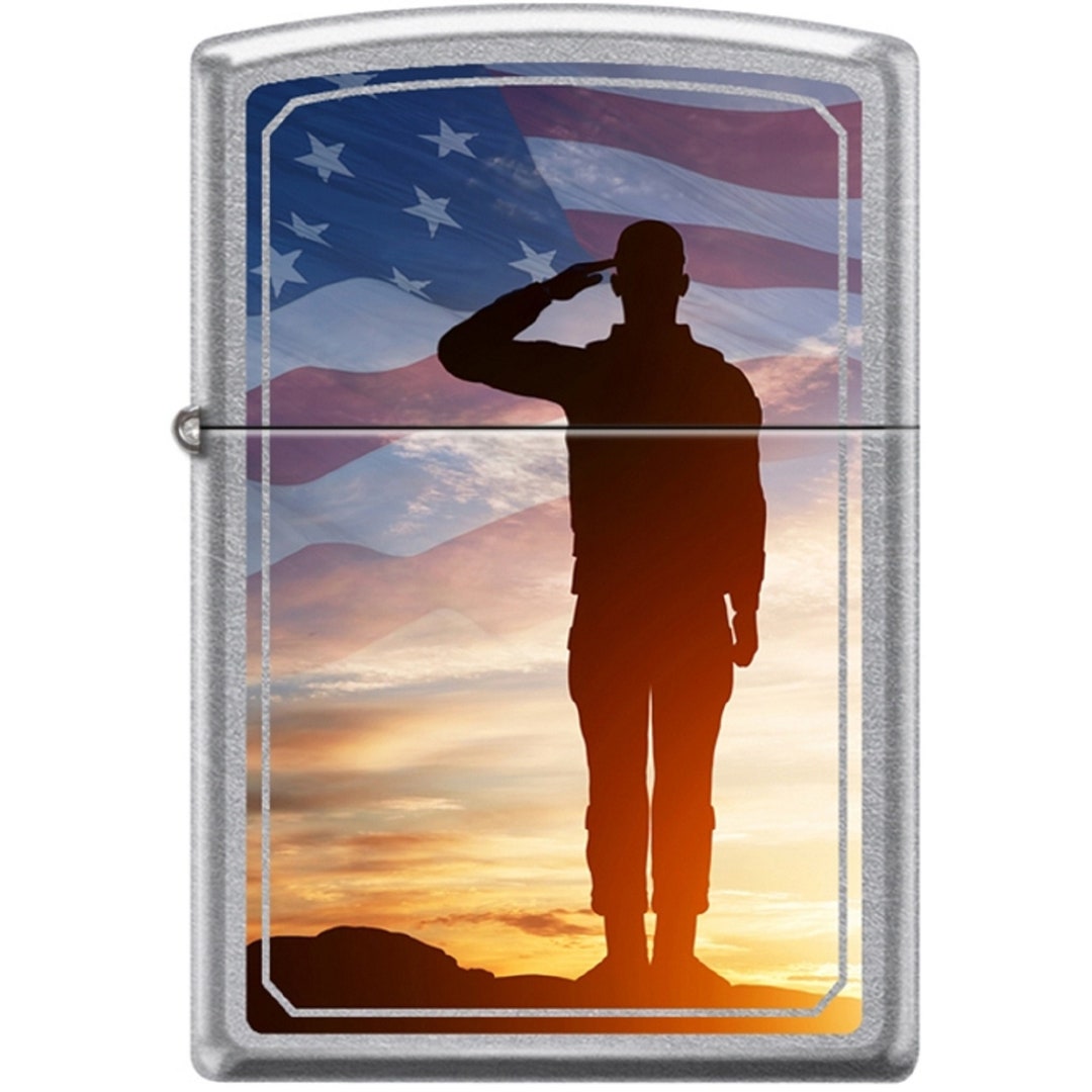 Zippo Custom Design Saluting Soldier Street Chrome 854047 - Etsy