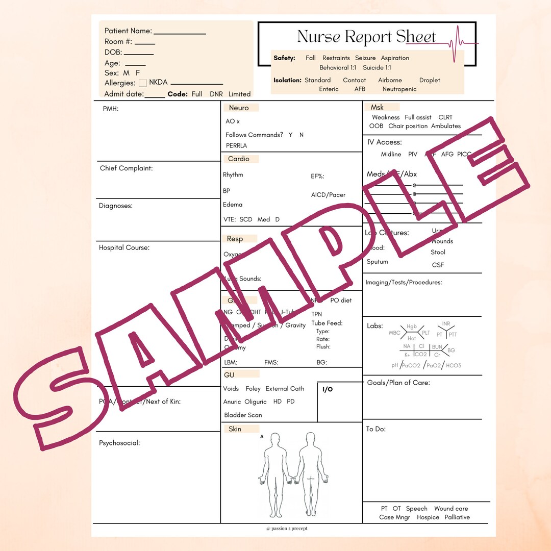 Medsurg/tele Report Sheet / Nursing Handoff - Etsy