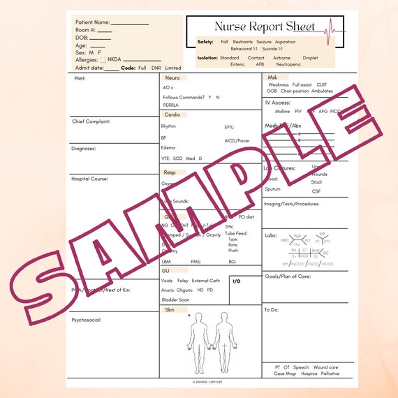 Medsurg/tele Report Sheet / Nursing Handoff - Etsy