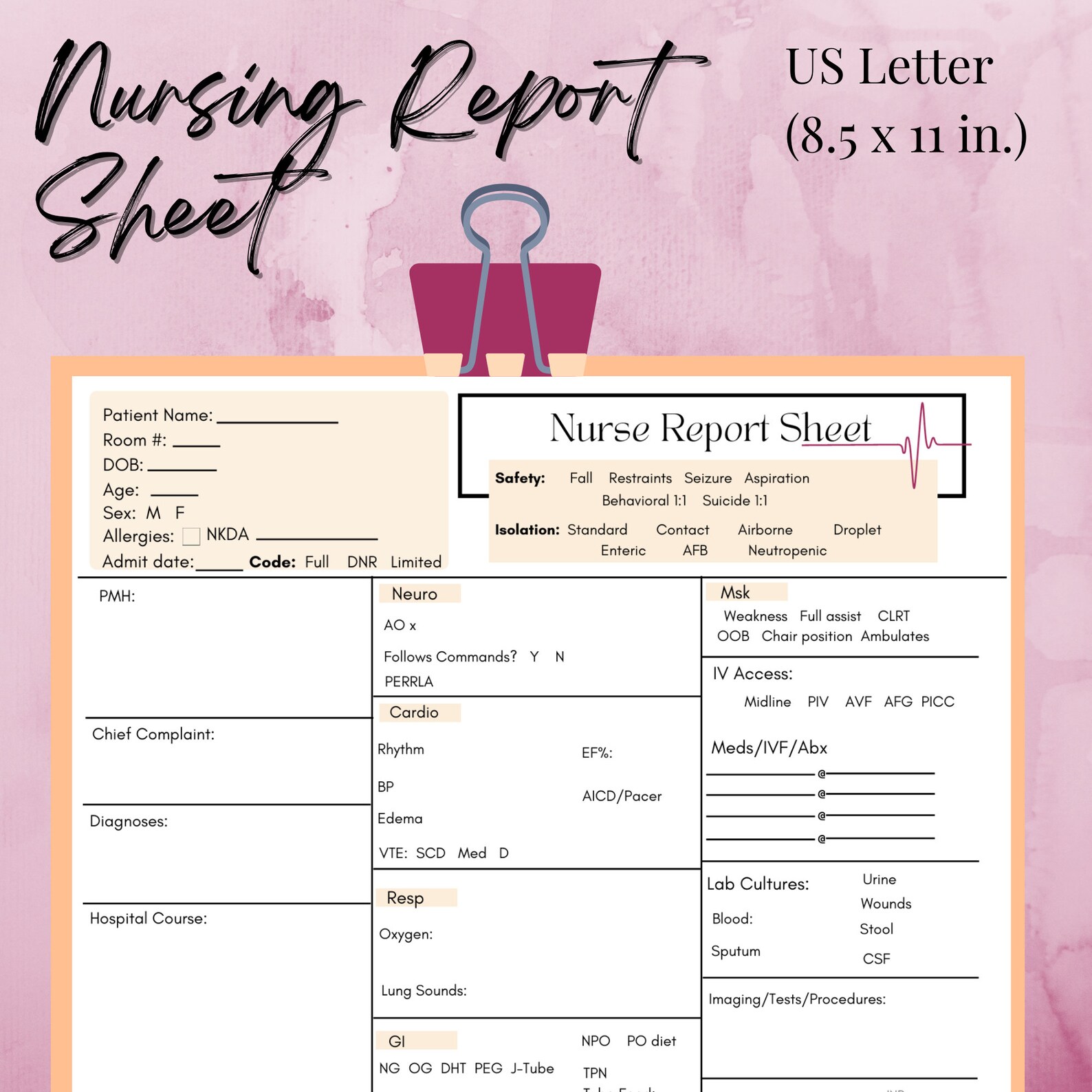 Medsurg/tele Report Sheet / Nursing Handoff - Etsy