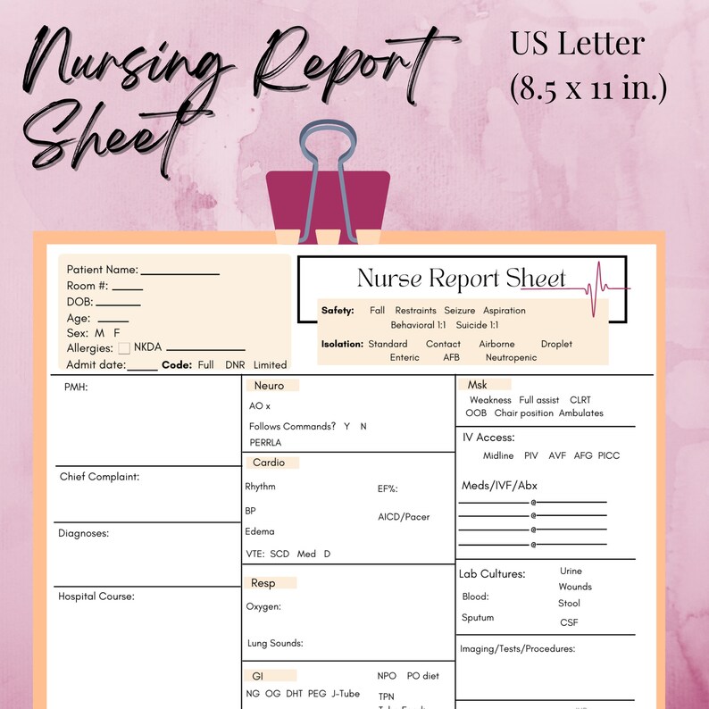 Medsurg/tele Report Sheet / Nursing Handoff - Etsy