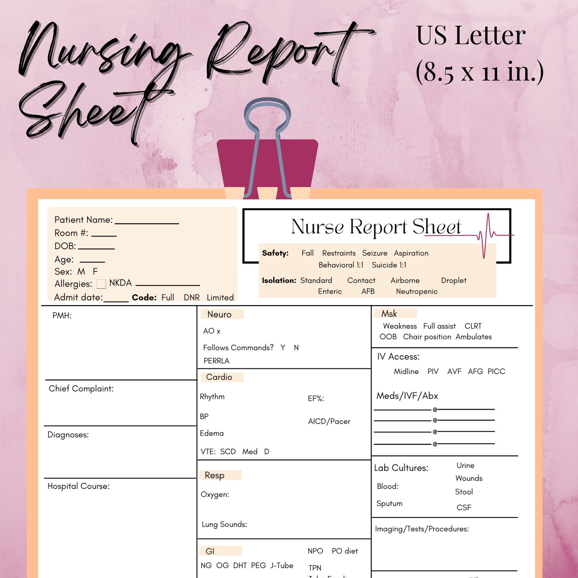 Medsurg/tele Report Sheet / Nursing Handoff - Etsy