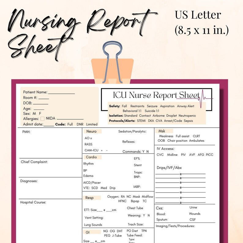 ICU Nursing Report Sheet - Etsy