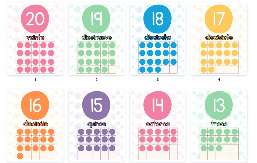 Números Del 0-20 Tarjetas Digitales - Etsy