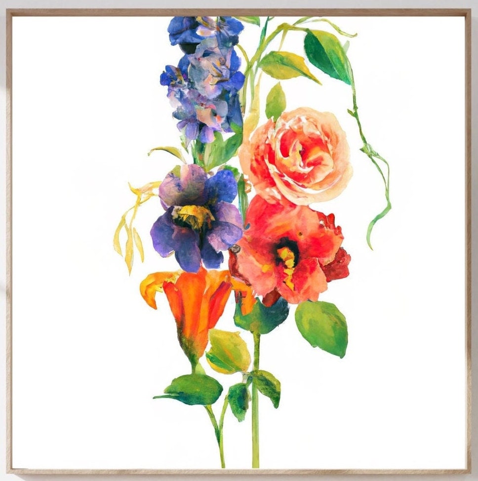 Watercolor Flowers Digital Wall Art Colorful Floral Wall Art - Etsy
