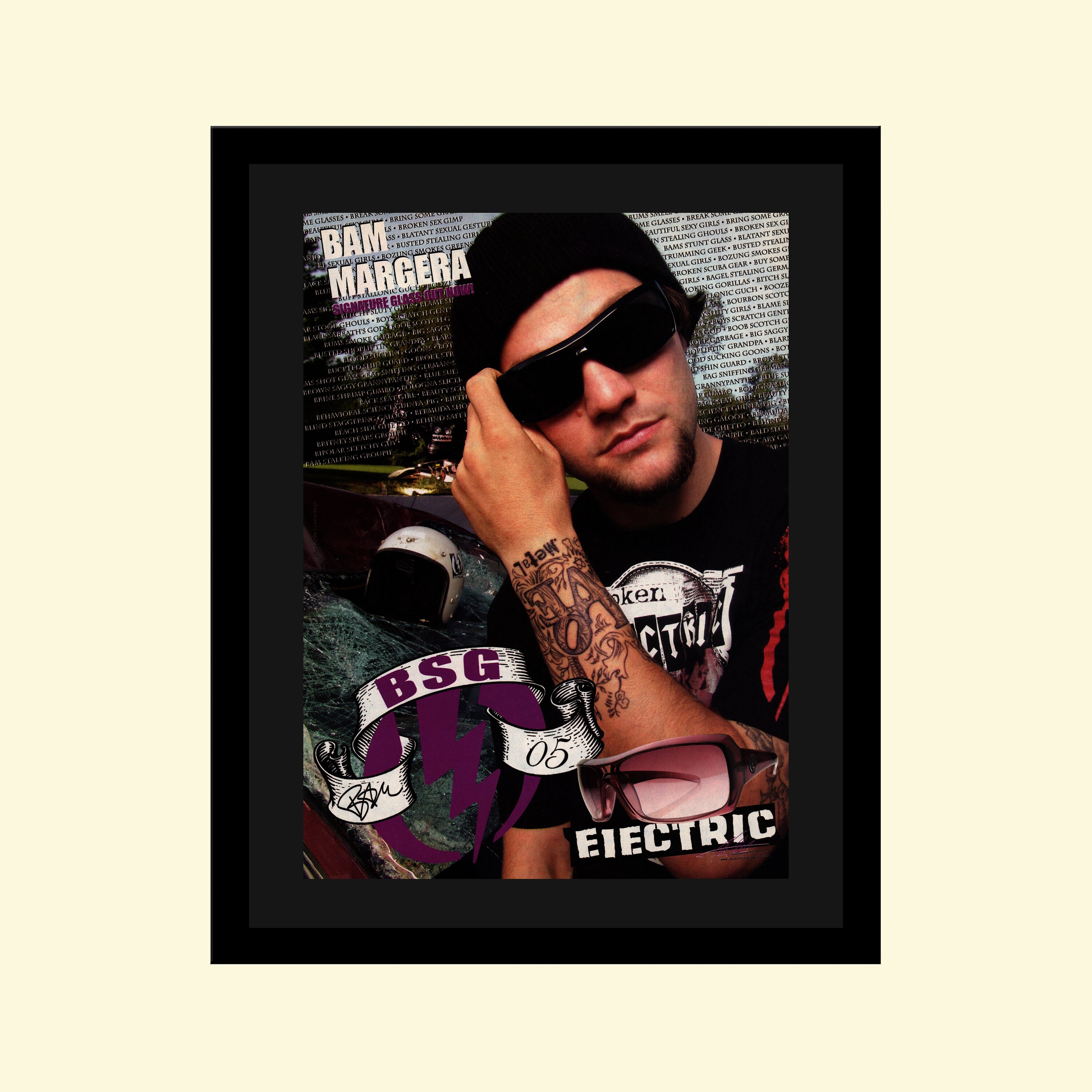 Vintage 2000s Bam Margera Electric BSG Sunglasses Ad Framed, Retro ...