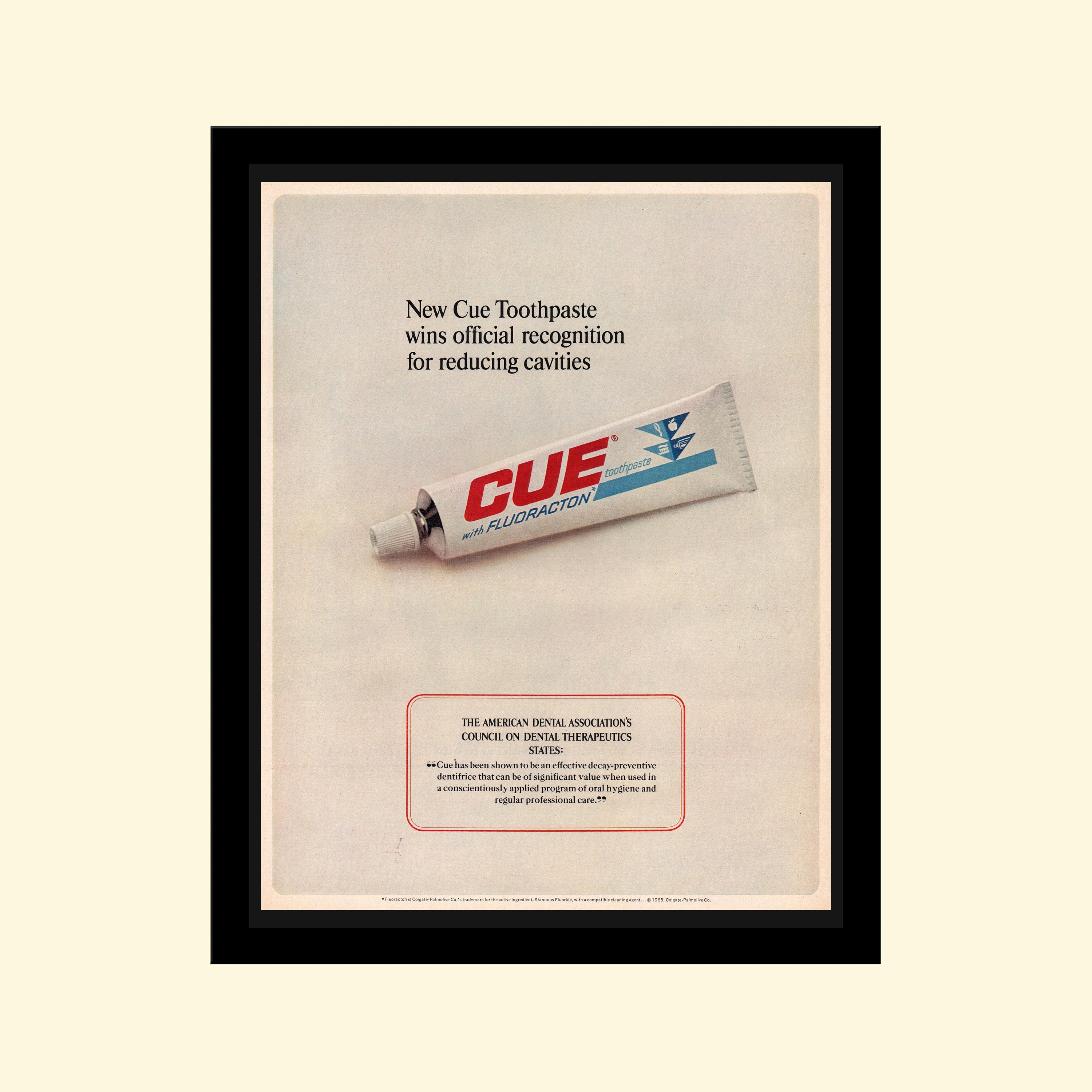Vintage 1960s Cue Toothpaste Ad Framed, Retro Look Magazine ...