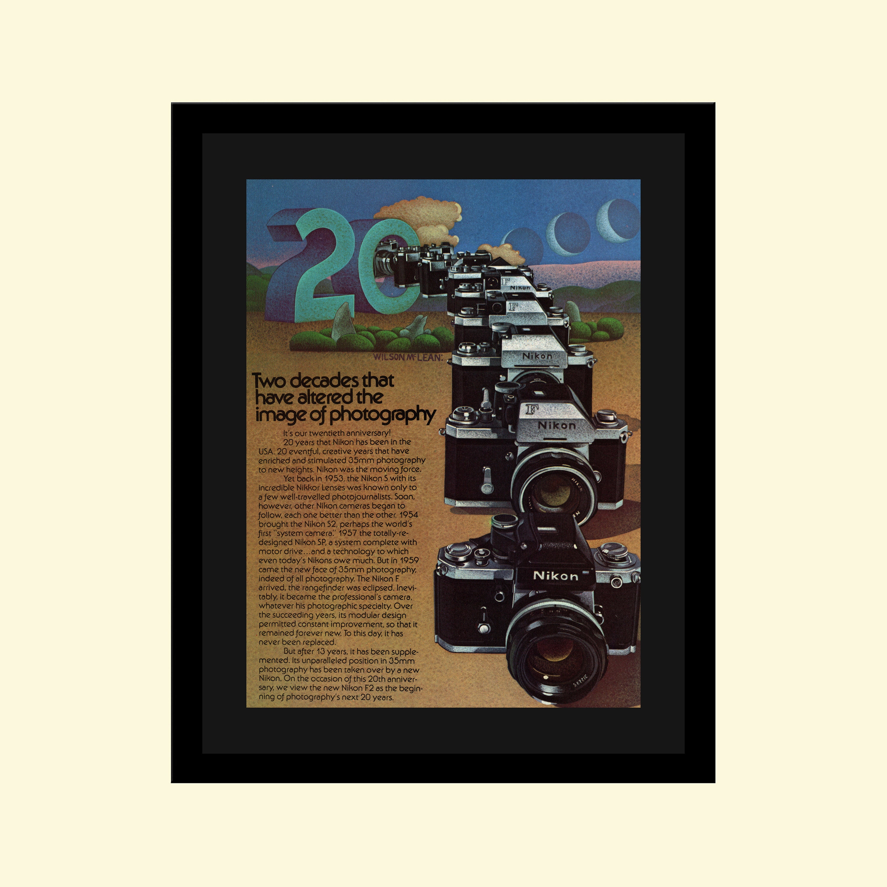 Vintage 1970s Nikon 20th Anniversary Film SLR Camera Ad Framed, Retro ...