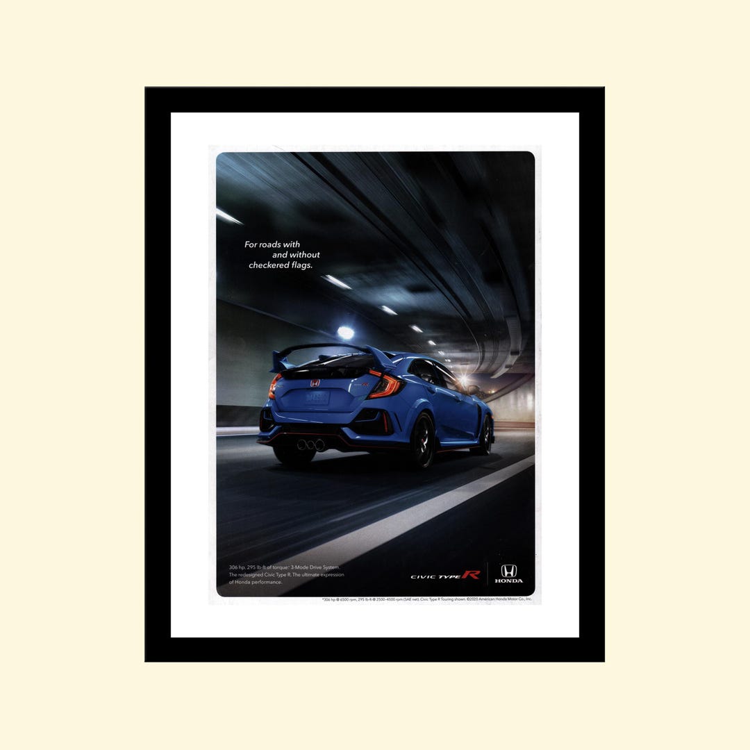 Vintage Honda Civic Type R 2020 Magazine Ad Framed, Retro Car ...