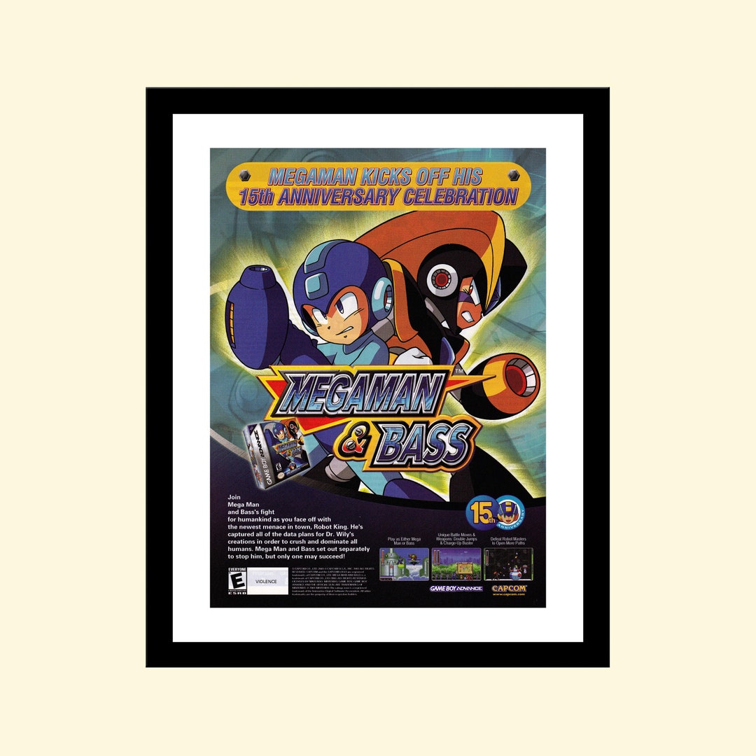 Vintage 2000s Mega Man and Bass Video Game Ad Framed, Retro ...