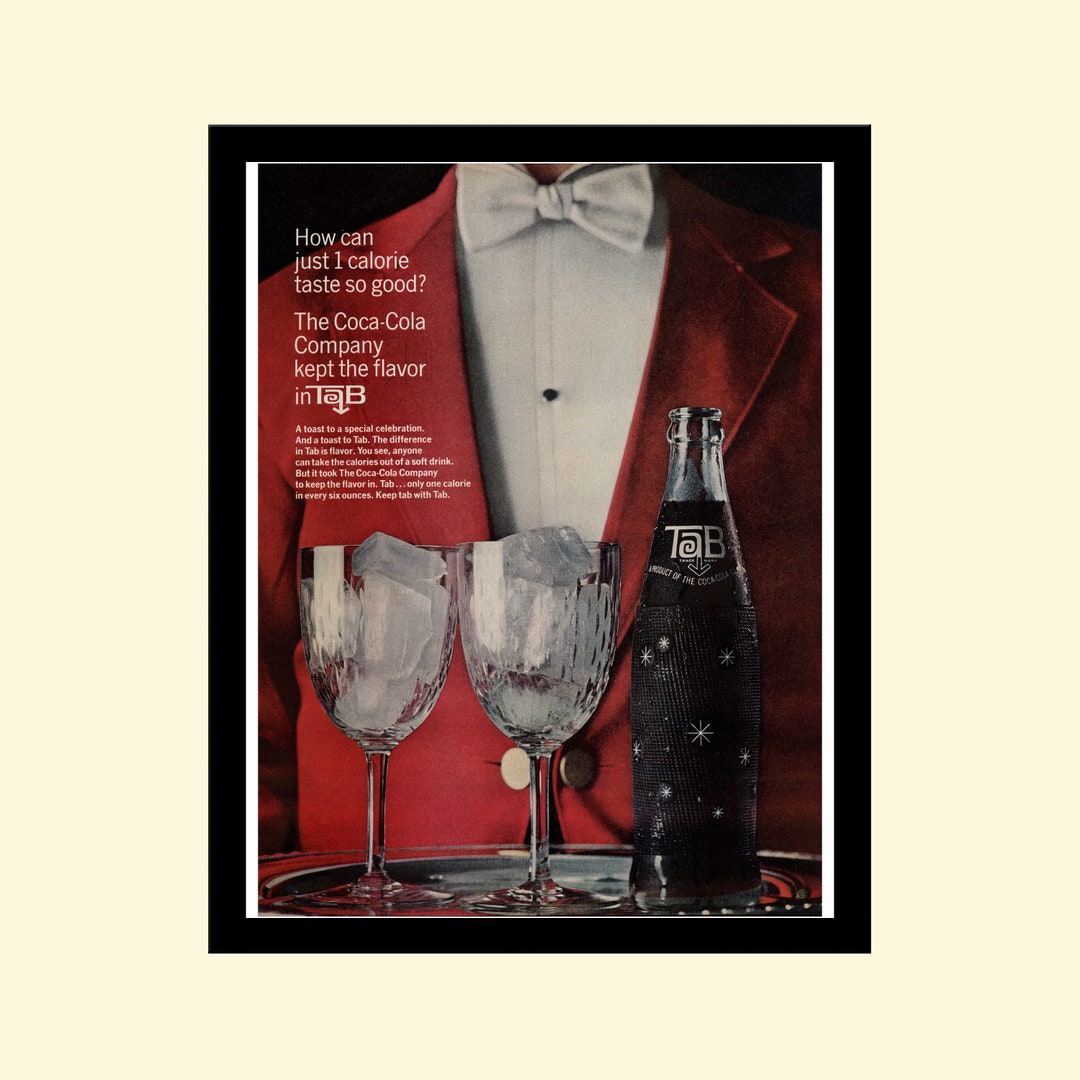 Vintage 1960s Tab Soft Drink Ad Framed, Retro Coke Coca Cola Company ...