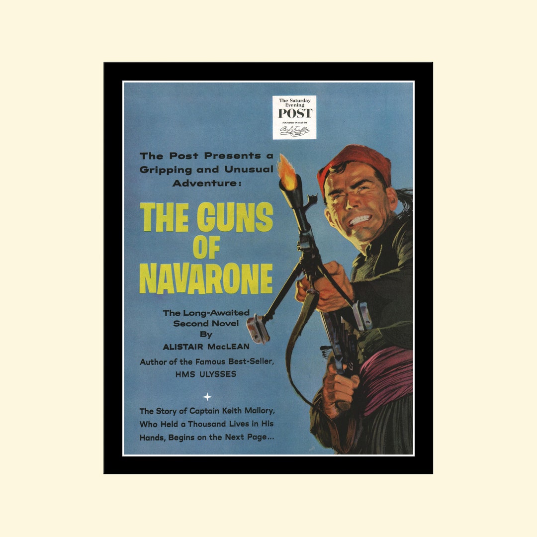 Vintage 1950s WWII Book the Guns of Navarone Ad Framed, Retro Alistair ...