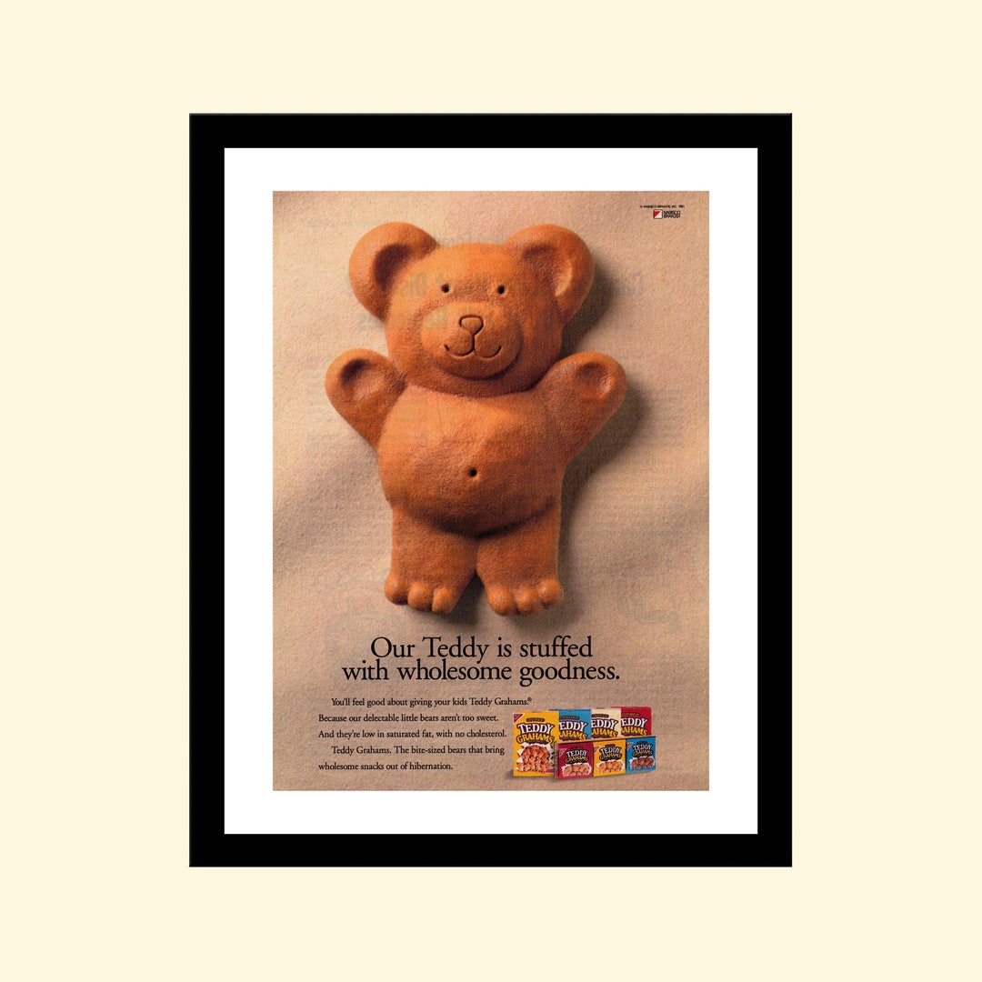 Vintage 1990s Teddy Grahams Cracker Snack Teddy Bear Ad Framed, Retro ...