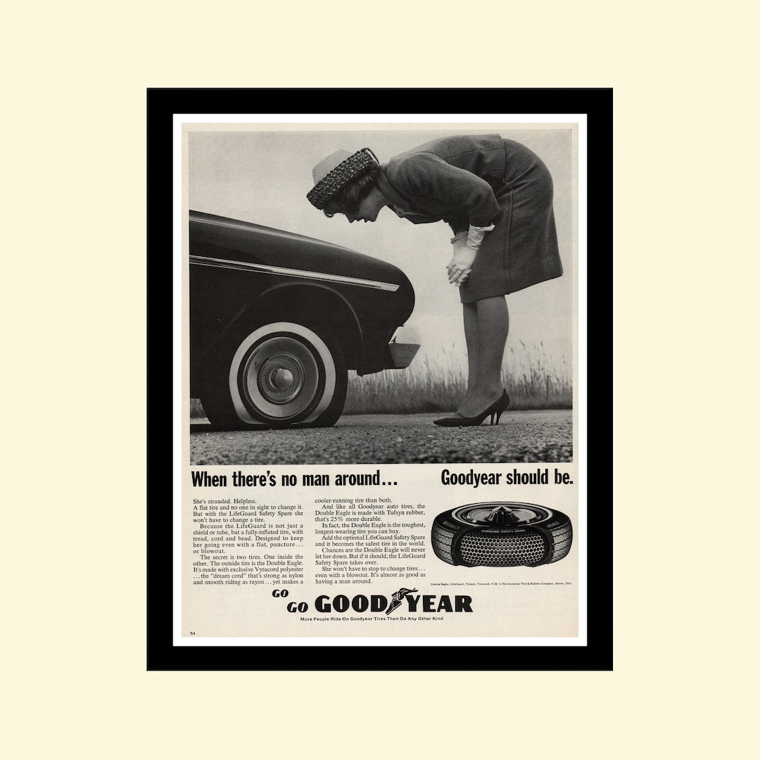 Vintage 1965 Goodyear Sexist Ad Framed, Retro Car Tire Wheel Funny ...