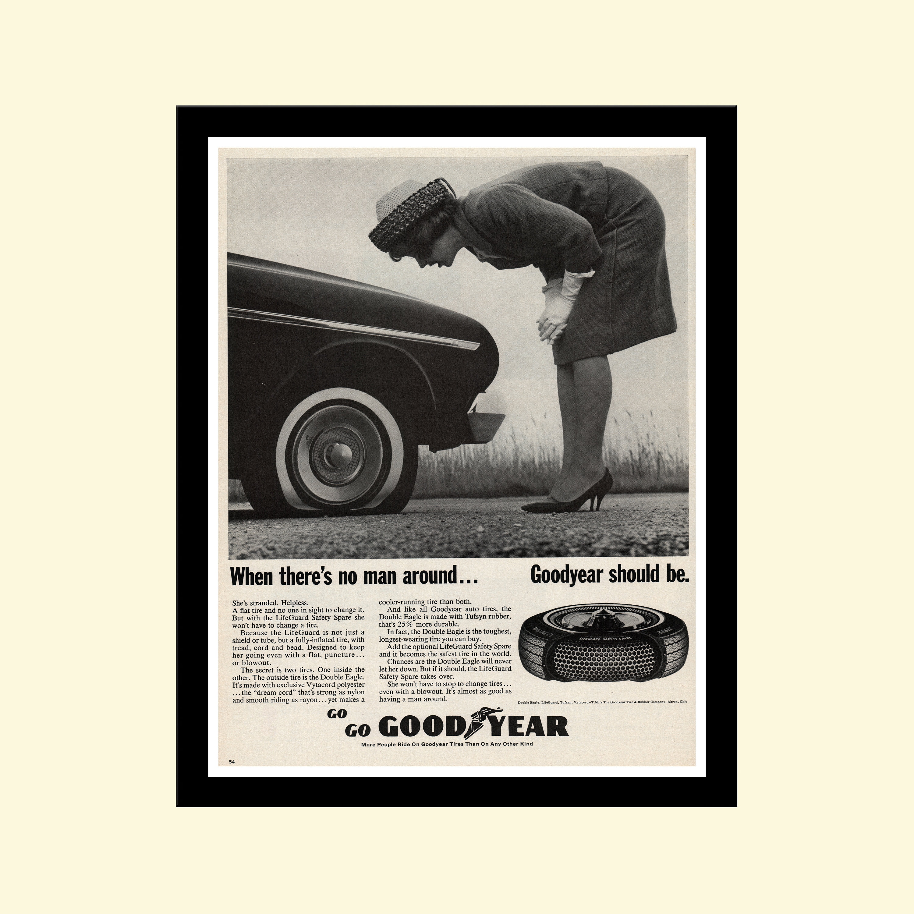 Vintage 1965 Goodyear Sexist Ad Framed, Retro Car Tire Wheel Funny ...