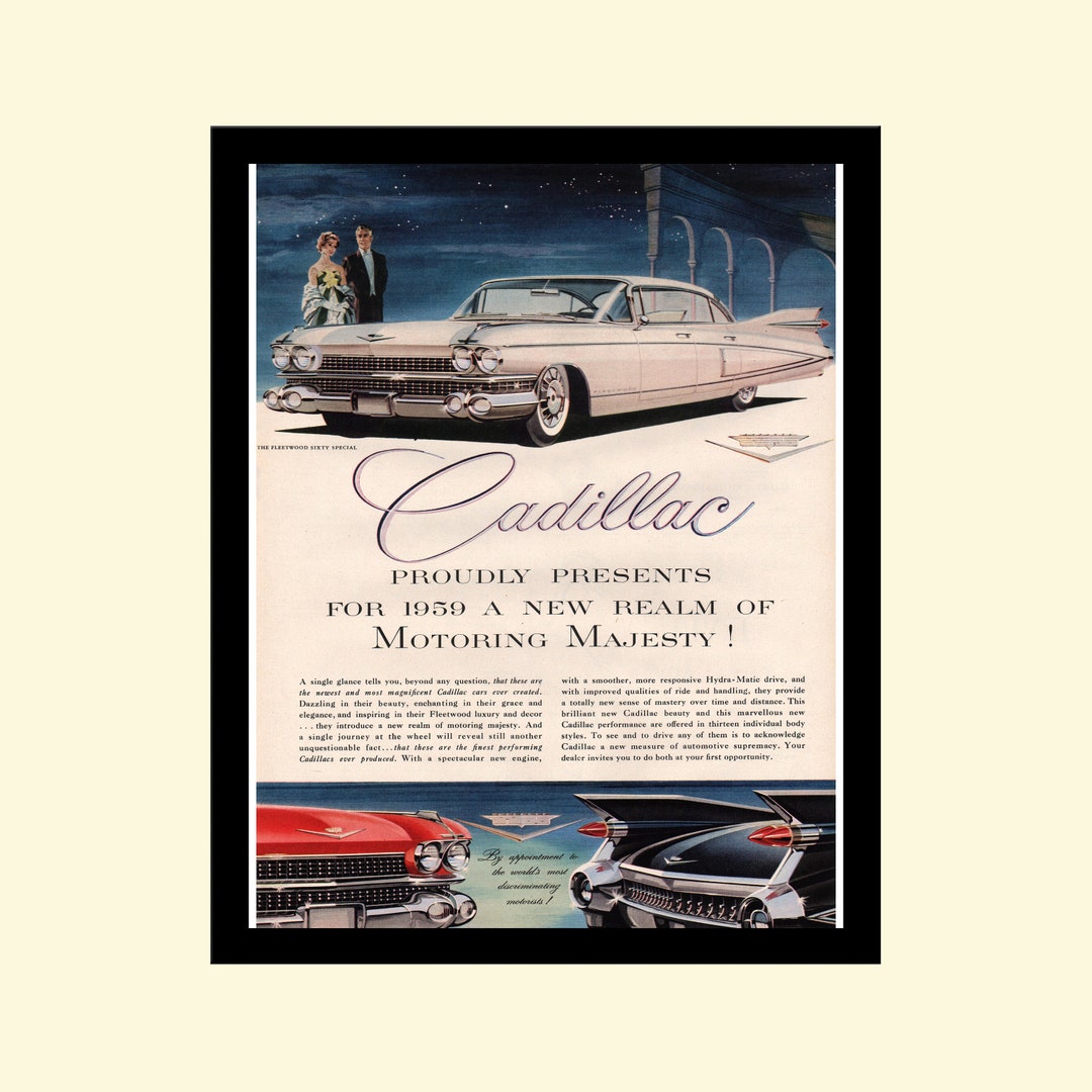 Vintage 1959 Cadillac Fleetwood Sixty Special 1958 Ad Framed, Retro ...