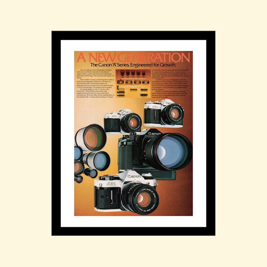 Vintage 1980s Canon A-series Film SLR Camera System Ad Framed, Retro ...